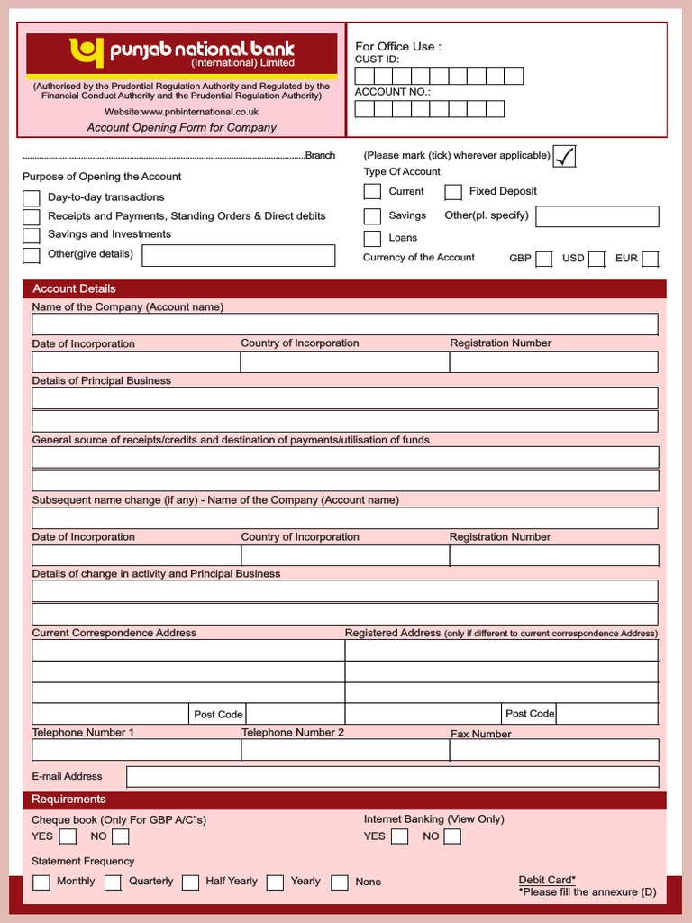 Account Opening Form for Company: Document Provides Template for ...