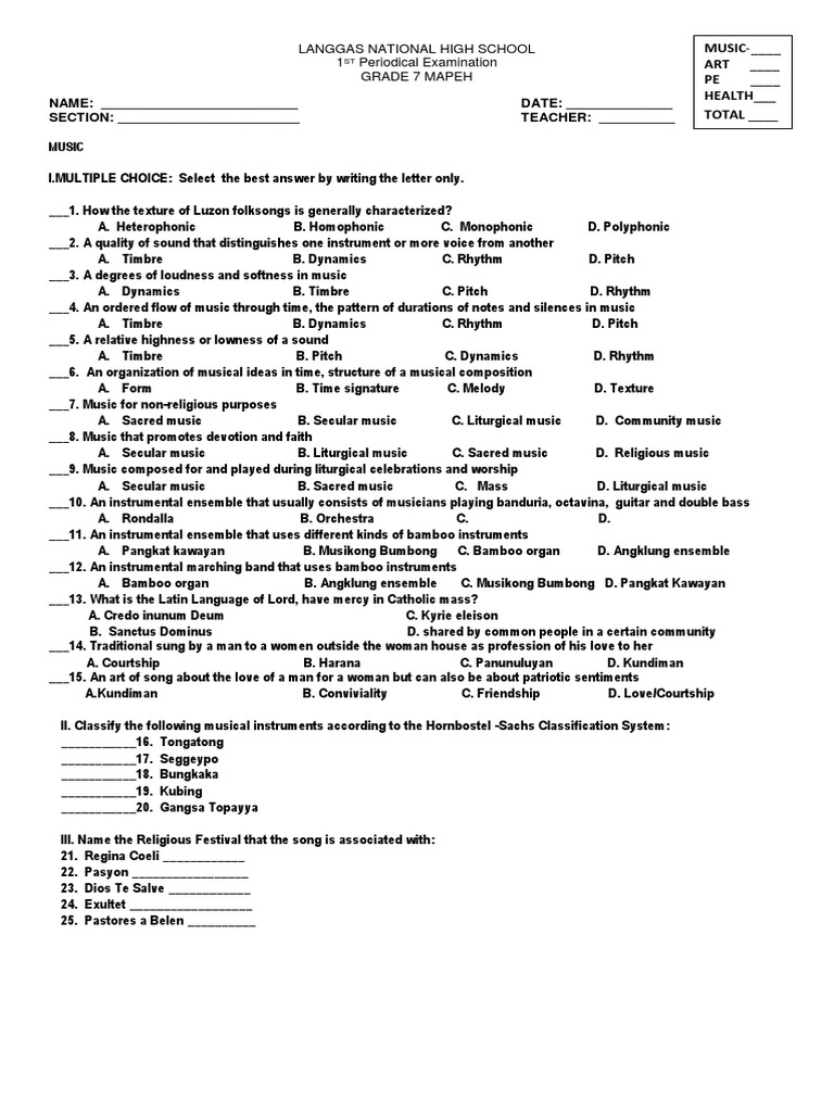 1st Unit Test Grade 7 | PDF | Flexibility (Anatomy) | Color