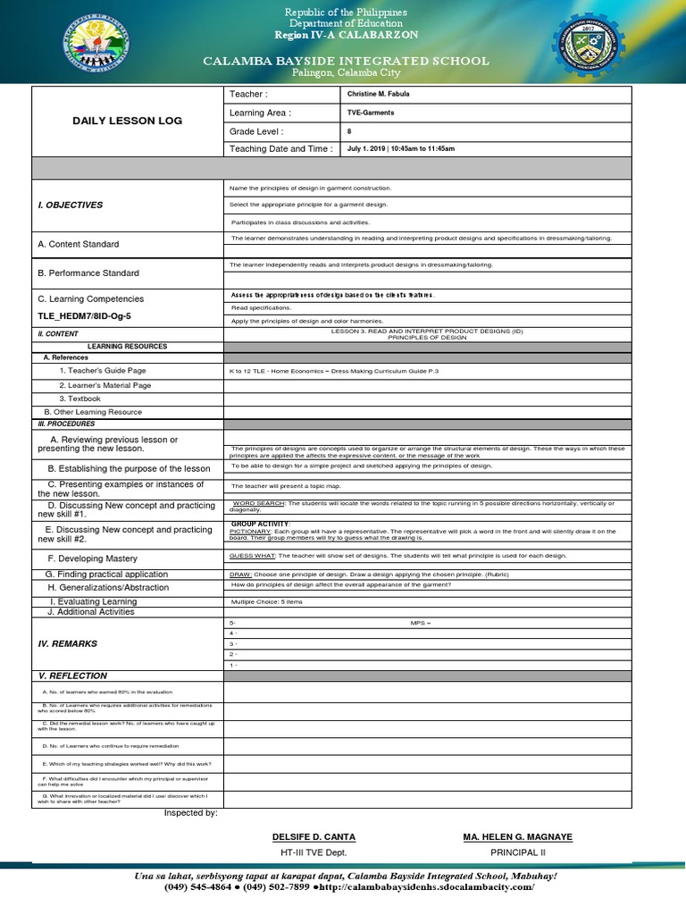 Calamba Bayside Integrated School: Daily Lesson Log | PDF | Learning ...