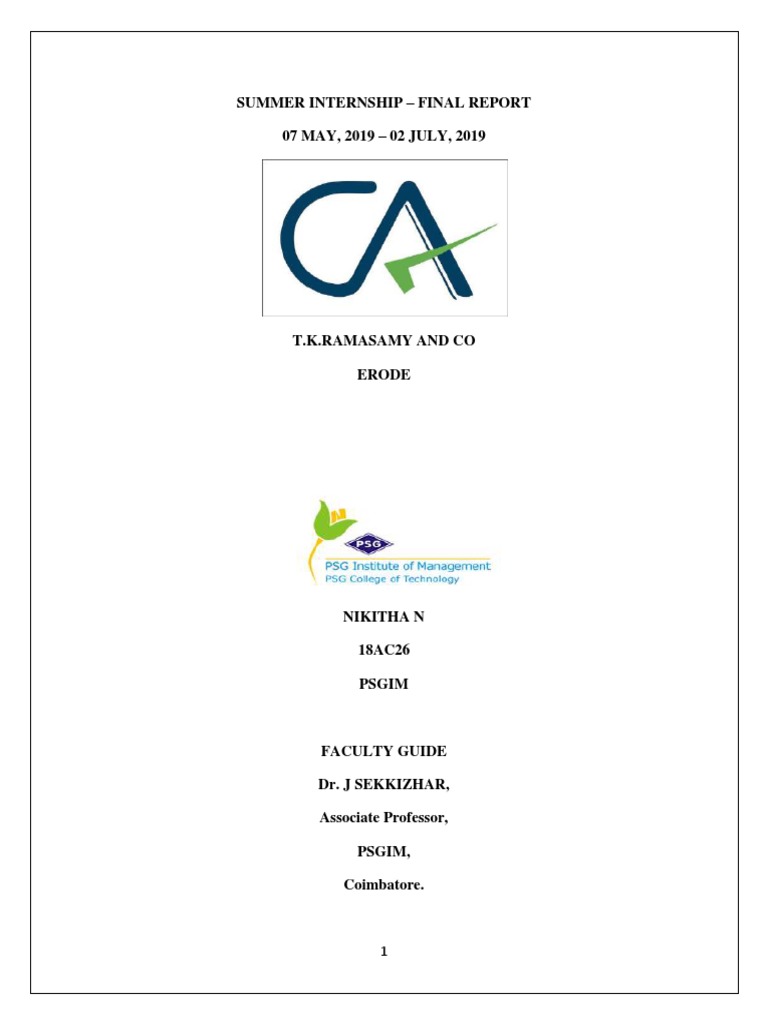 Summer Internship - Final Report 07 MAY, 2019 - 02 JULY, 2019 | PDF | Audit | Taxes