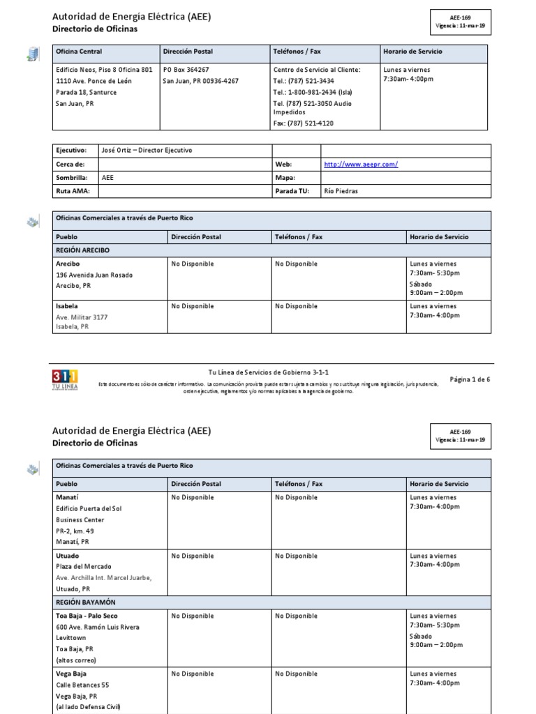 AEE 000 Directorio de AEE | PDF | San Juan | Puerto Rico