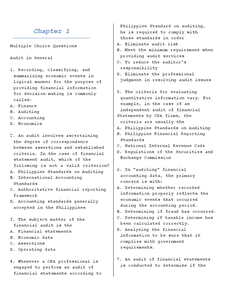Reviewer Aud Theo Chap 1 To 2 | PDF | Financial Audit | Audit