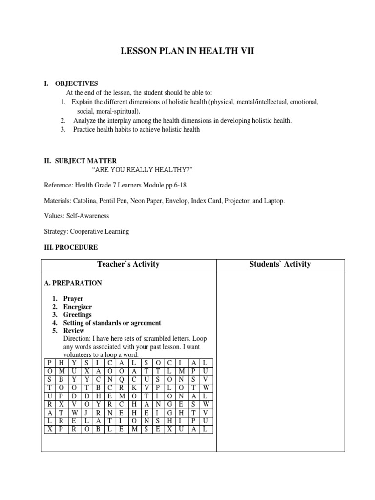 Holistic Health Dimensions for Grade 7 | PDF | Mental Health ...