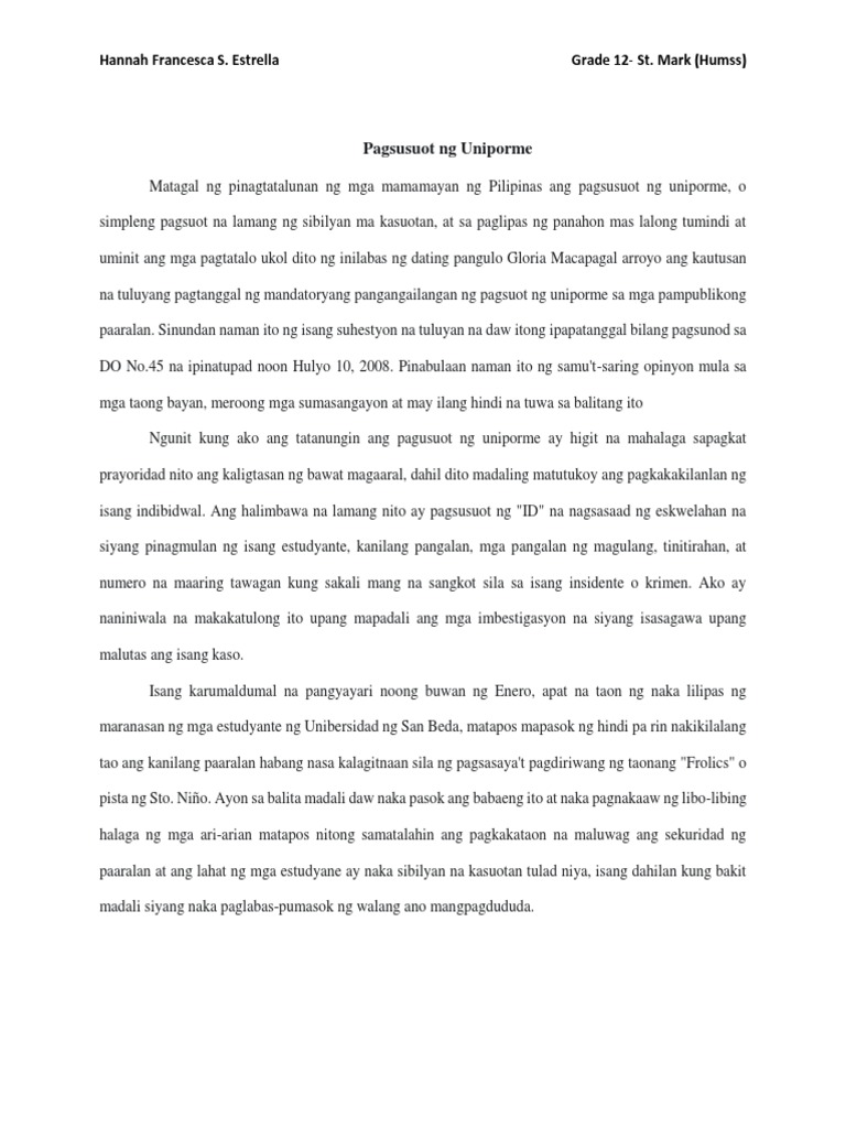 Pagsusuot NG Uniporme | PDF Pagsusuot NG Uniporme | PDF