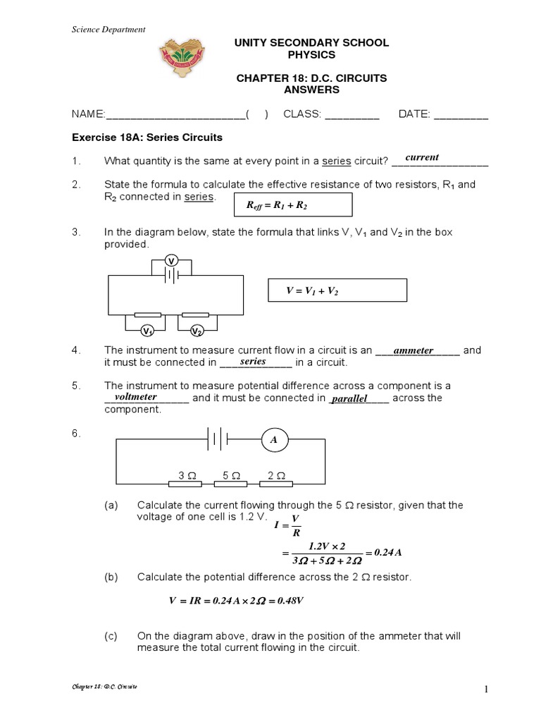 Physics: D.C. Circuits Solutions | PDF | Electrical Resistance And ...