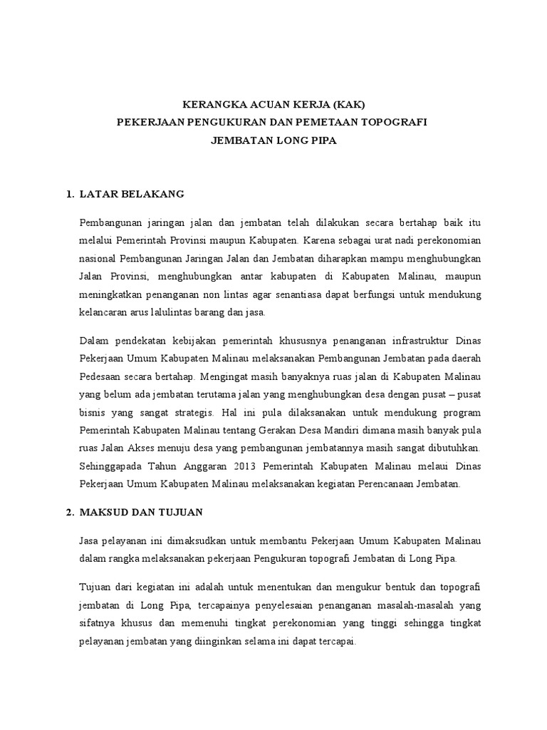 Kerangka Acuan Kerja Kak Perencanaan Jembatan | PDF | Metode & Bahan Ajar