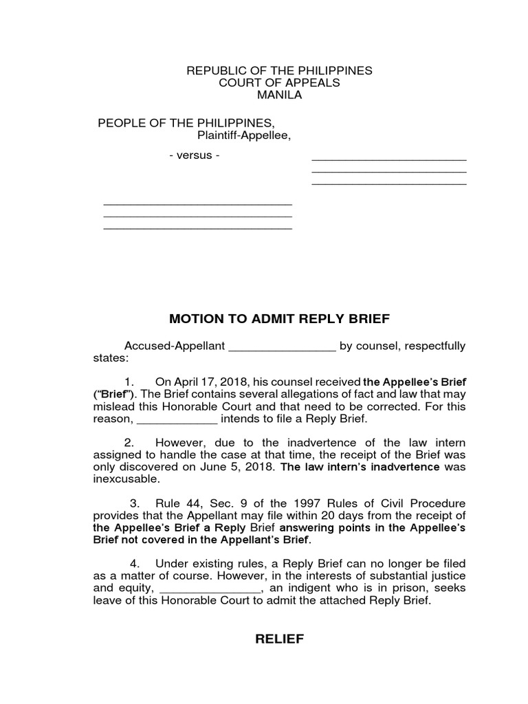 Sample Motion To Admit | PDF | Brief (Law) | Lawyer