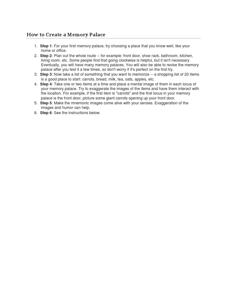 How To Create A Memory Palace | PDF