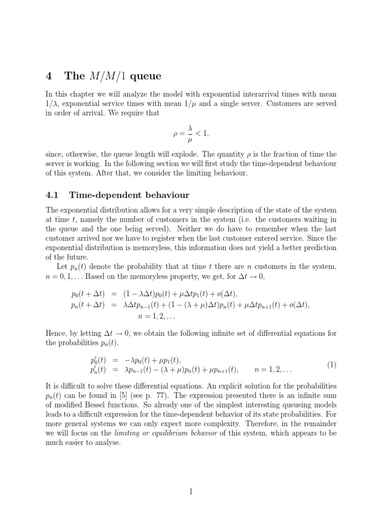 Analysis Of The Time Dependent And Limiting Behavior Of The Mm1 Queueing Model Pdf Mean 