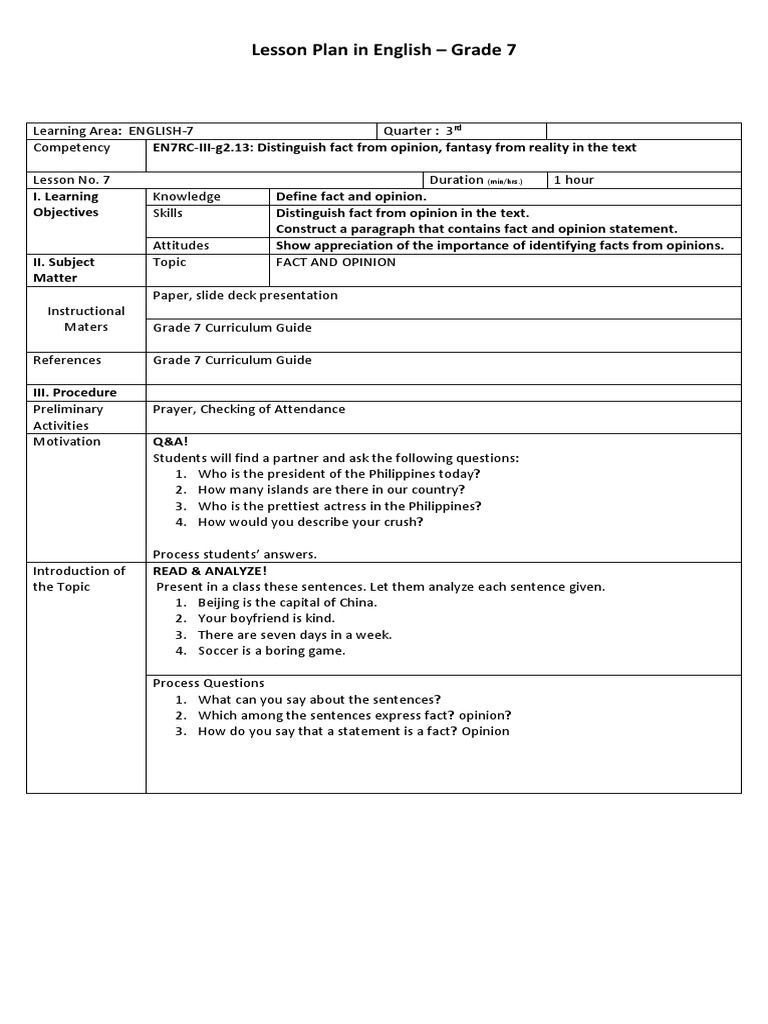 Fact and opinion | Opinion | Lesson Plan