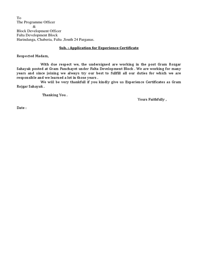 Application For Experience Certificate | PDF