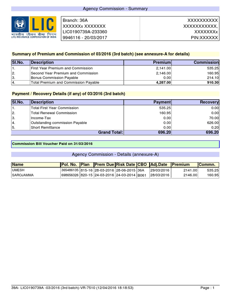 LIC Commission Bill | PDF | Business
