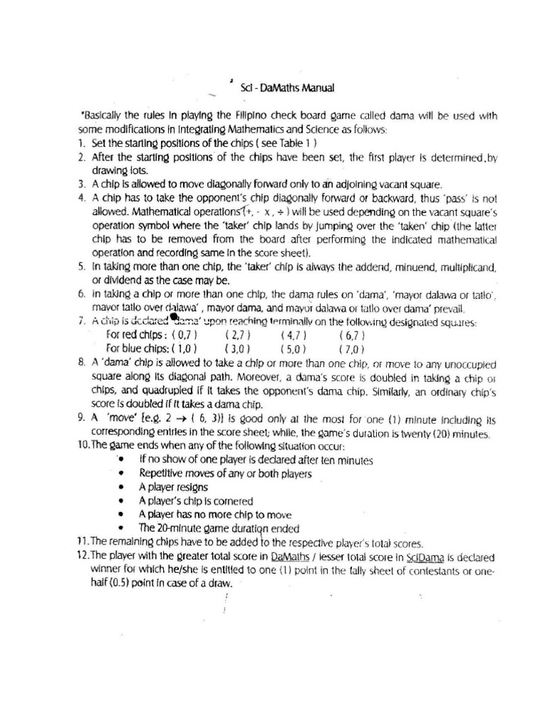 Basic Rules in Playing The Filipino Check Board Game (DAMA) PDF | PDF