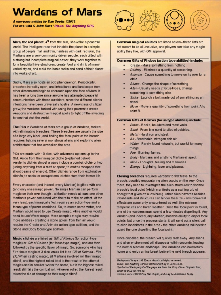 Risus: The Anything RPG: A One-Page Setting by Dan Suptic ©2012 For Use ...