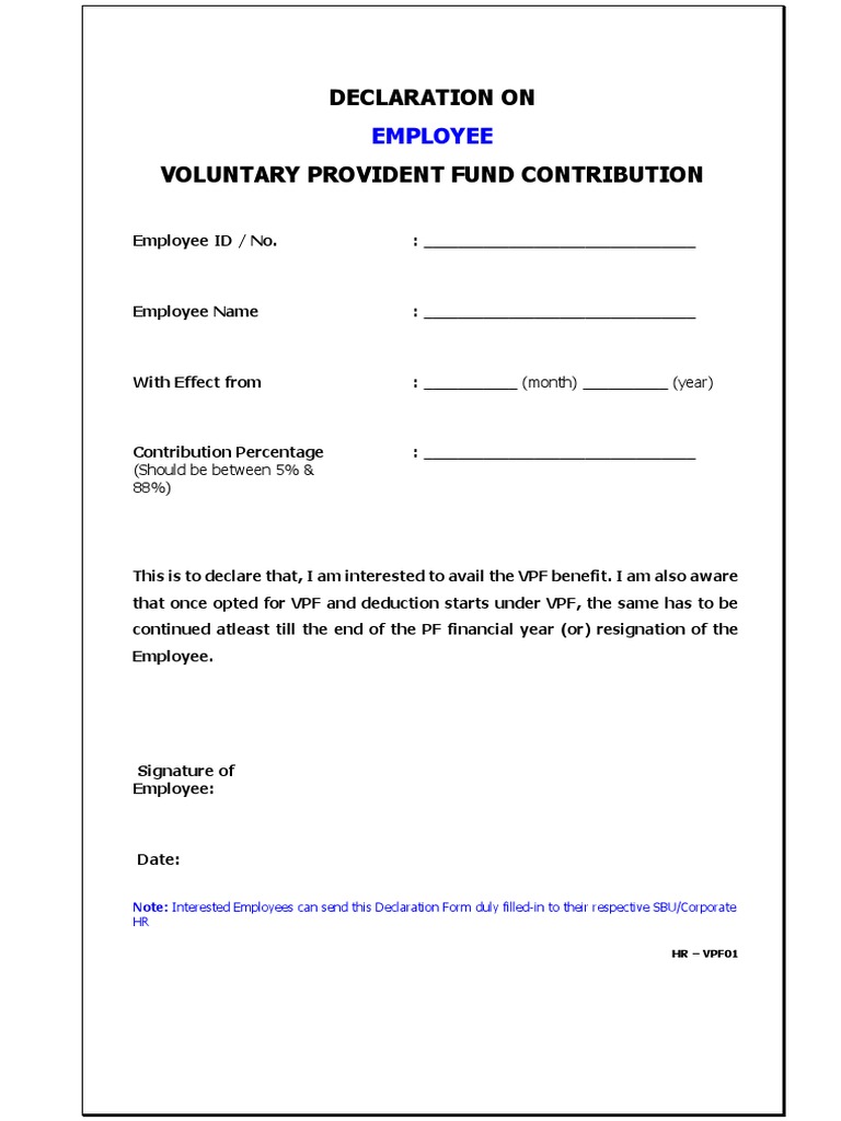 VPF Contribution Declaration Form | PDF | Career & Growth | Business