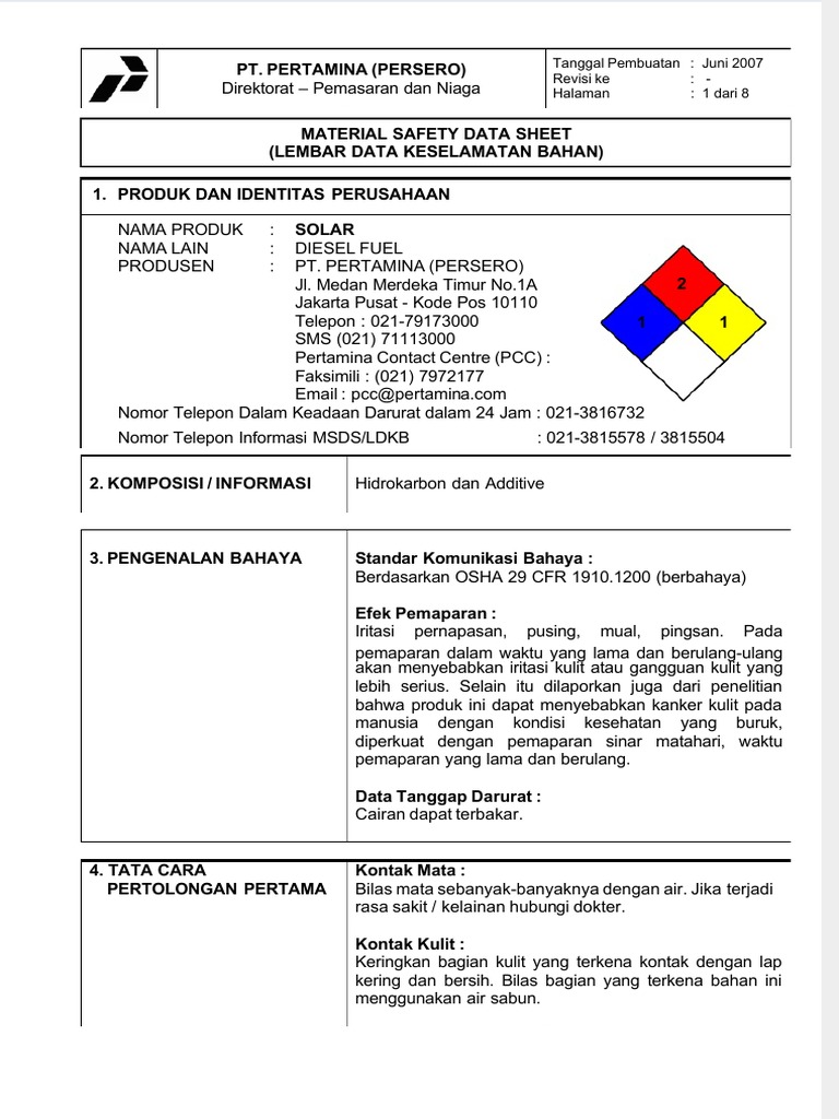 Msds Solar Pertamina | PDF