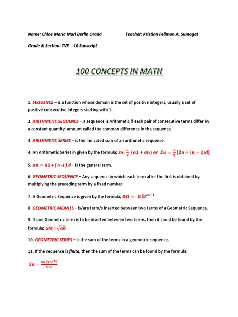100 Concepts in Math | PDF | Polynomial | Circle