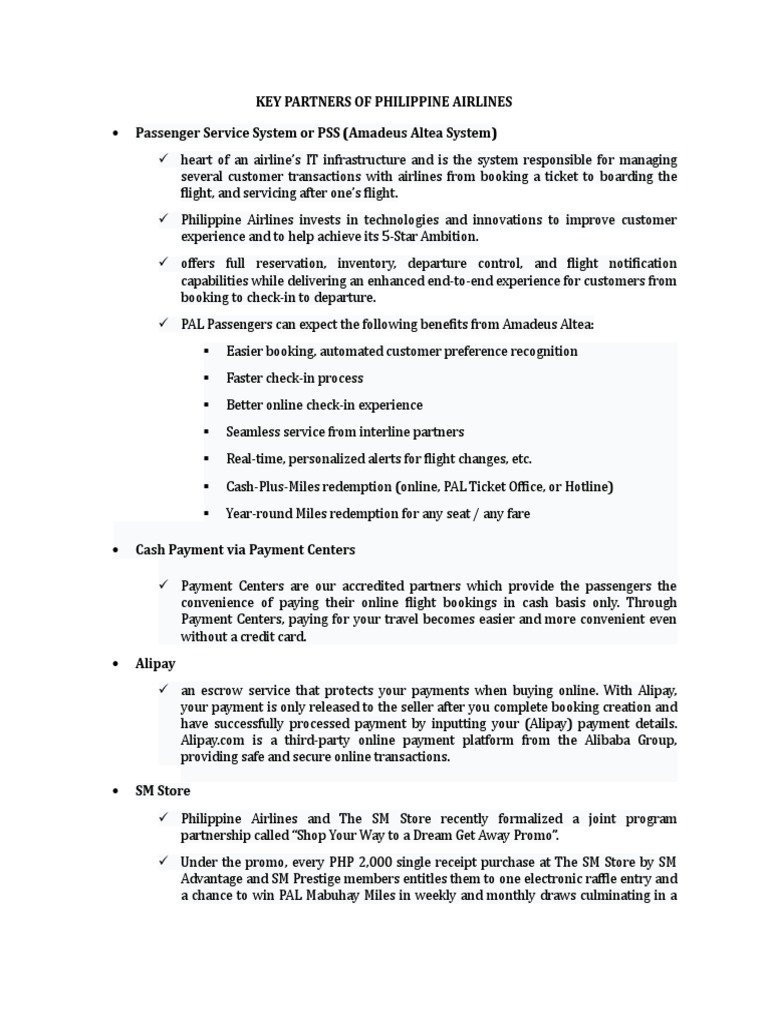 Key Partners of Philippine Airlines Passenger Service System or PSS ...