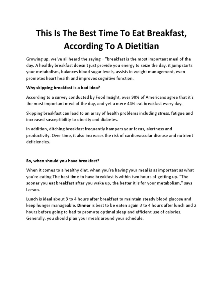 This Is The Best Time To Eat Breakfast | PDF