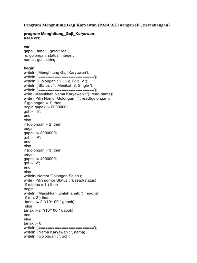Program Menghitung Gaji Karyawan PASCAL | PDF | Computers
