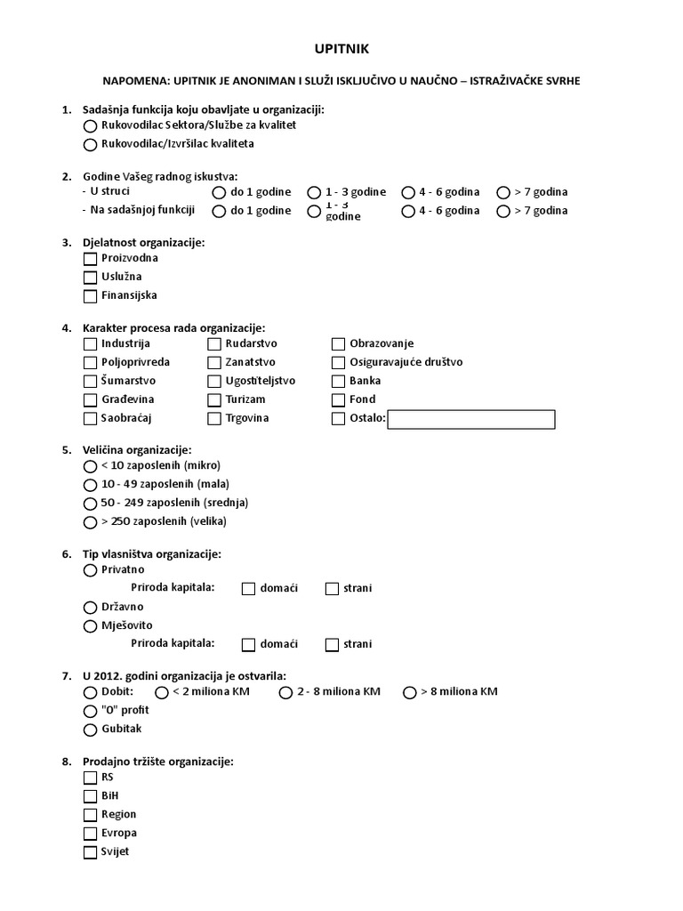 Anketni Upitnik | PDF