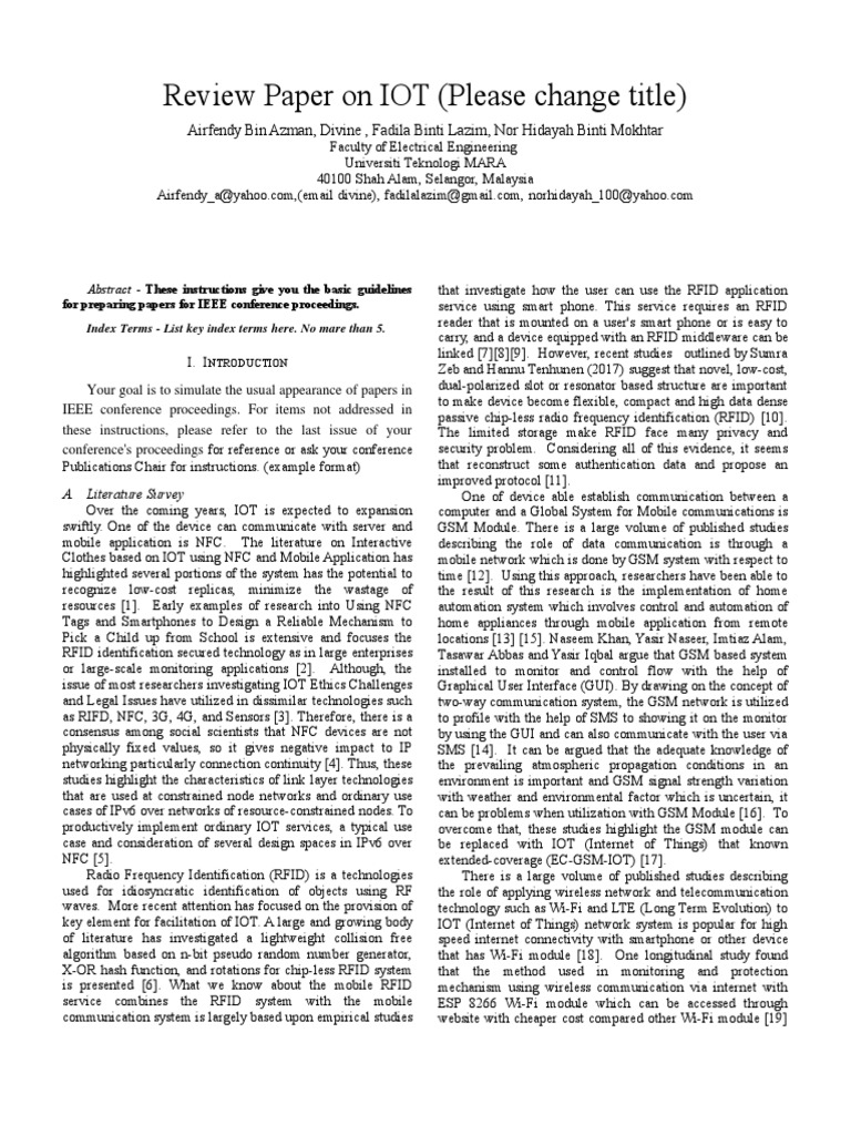 IEEE Conference Paper Template | PDF | Raspberry Pi | Internet Of Things