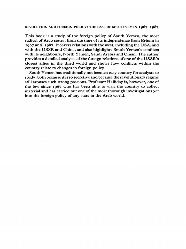 Fred Halliday - Revolution and Foreign Policy The Case of South Yemen ...