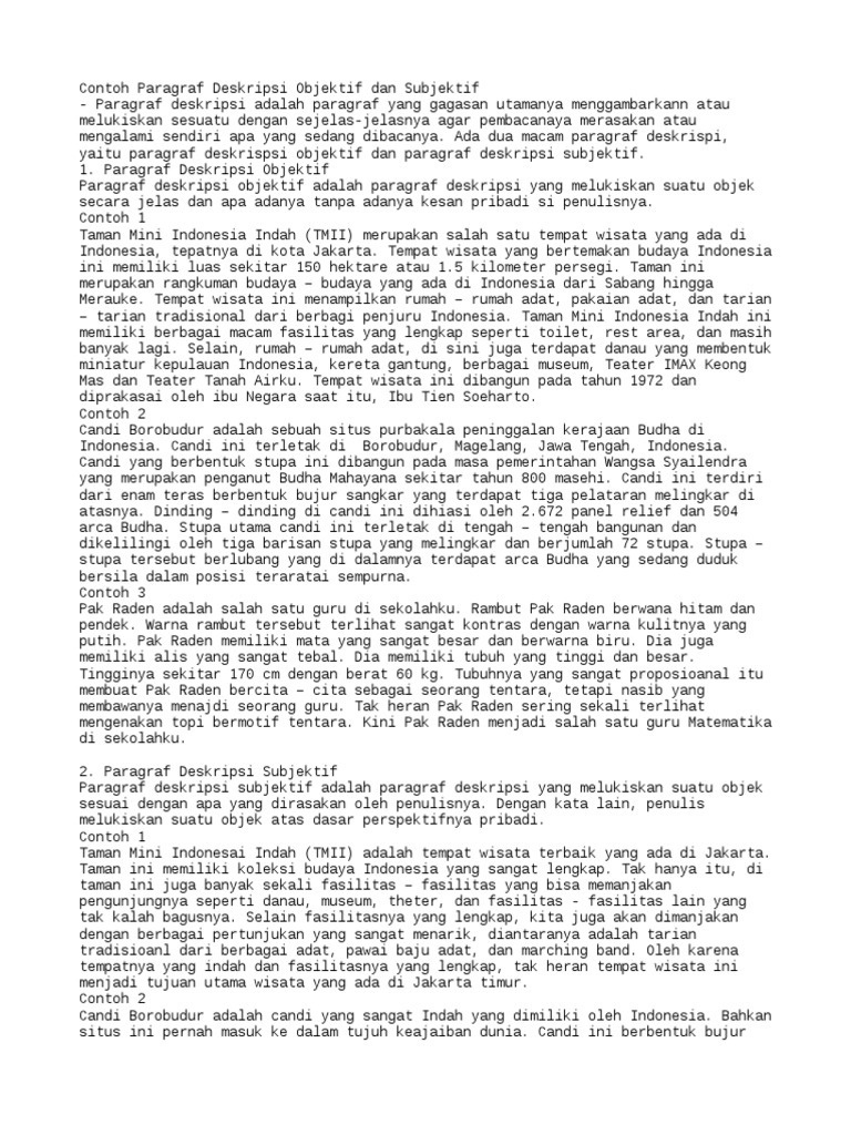 Contoh Paragraf Deskripsi Objektif Dan Subyektif | PDF