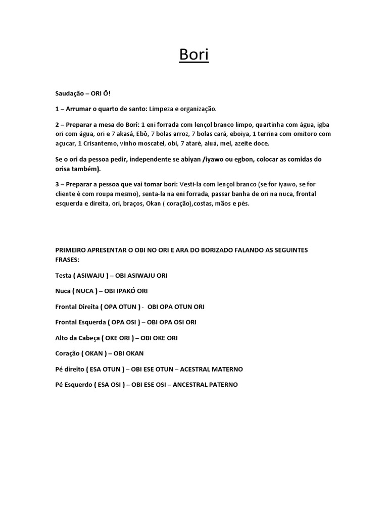 Preparação para o ritual de Bori: instruções detalhadas para ...