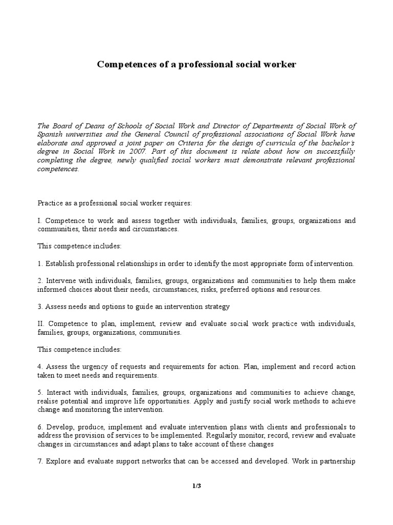 Competences of A Professional Social Worker PDF | PDF | Competence ...