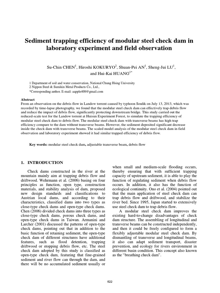 Sediment Trapping Efficiency of Modular Steel Check Dam in Laboratory ...