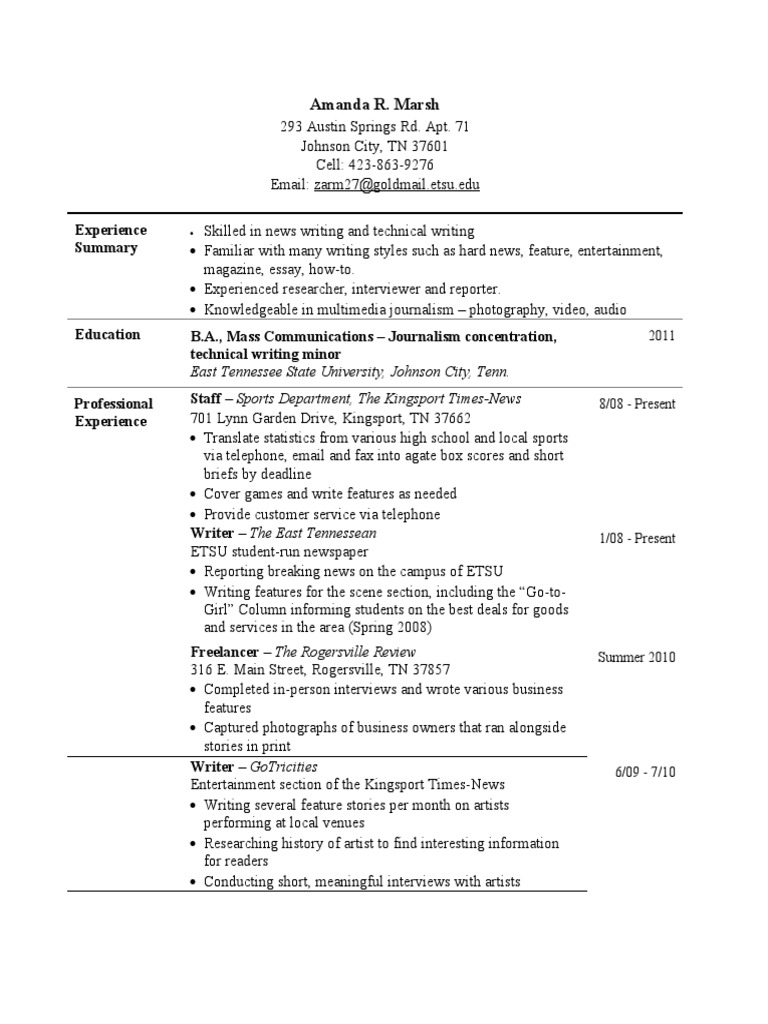 A.marsh Resume | PDF | Communication | Mass Media