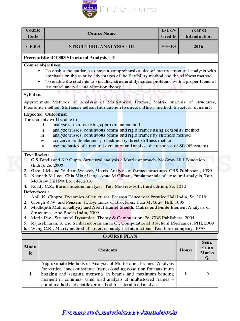 CE403 Structural Analysis - III | PDF | Structural Analysis ...