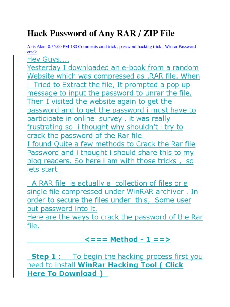 Hack Password of Any RAR | PDF | Password | Cyberwarfare
