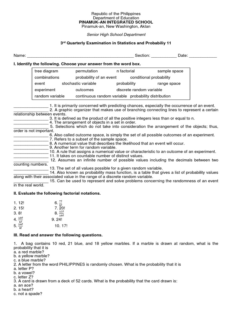 Probability Exam | PDF | Random Variable | Probability Distribution