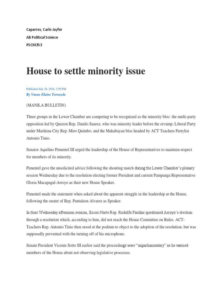 House To Settle Minority Issue: Caparros, Carlo Jayfer AB Political ...