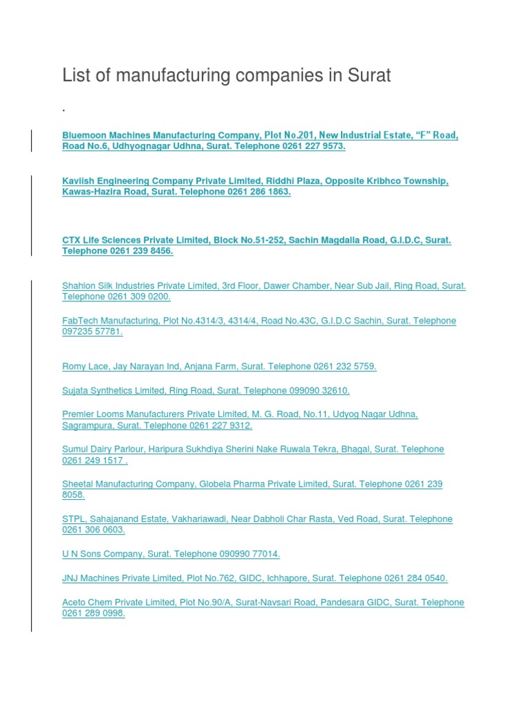 List of Manufacturing Companies in Surat | PDF | Nature