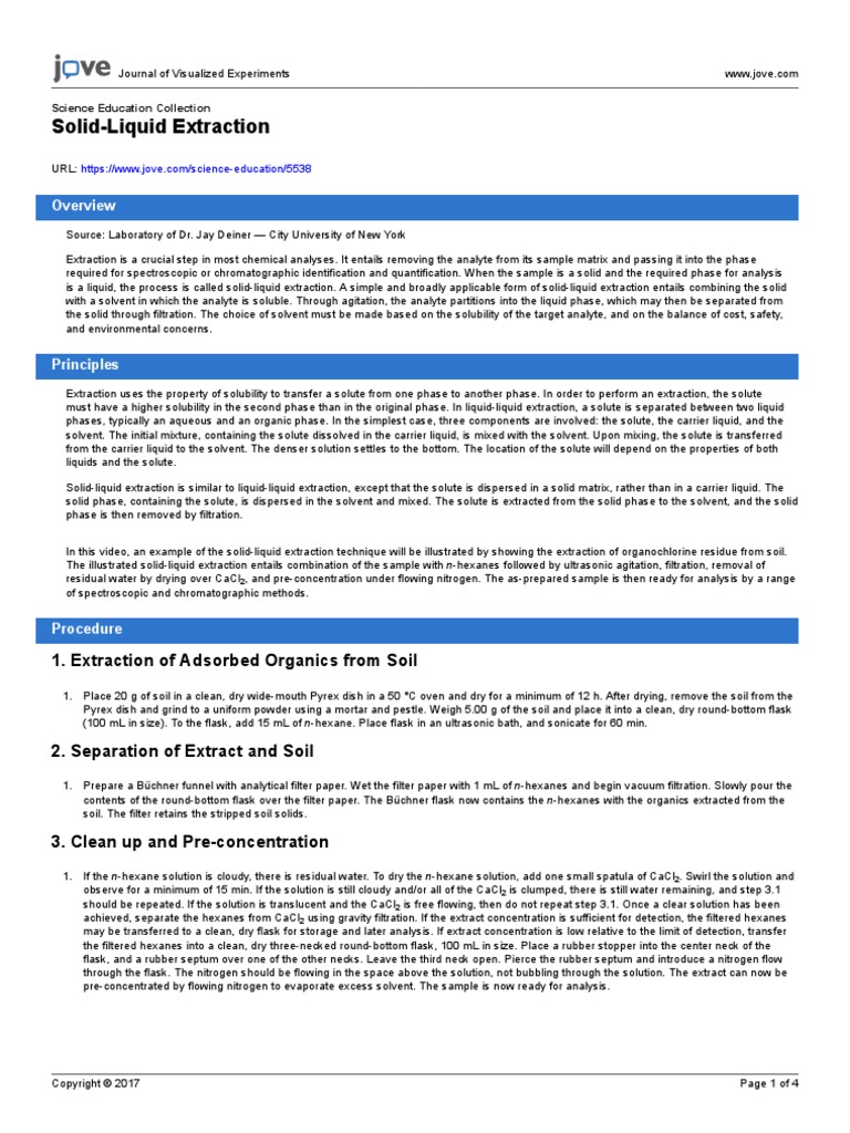 Solid-Liquid Extraction: 1. Extraction of Adsorbed Organics From Soil ...