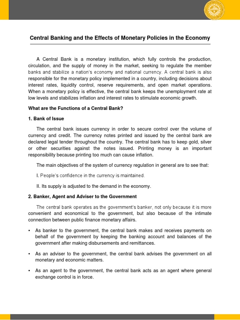 Money Market and Central Bank | PDF | Monetary Policy | Central Banks