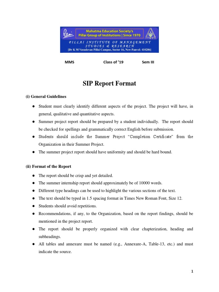 PiMSR - MMS, Class of '19 - SIP Report Format | PDF | Data Analysis | Data
