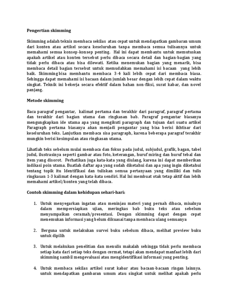 Teknik Membaca Skimming | PDF