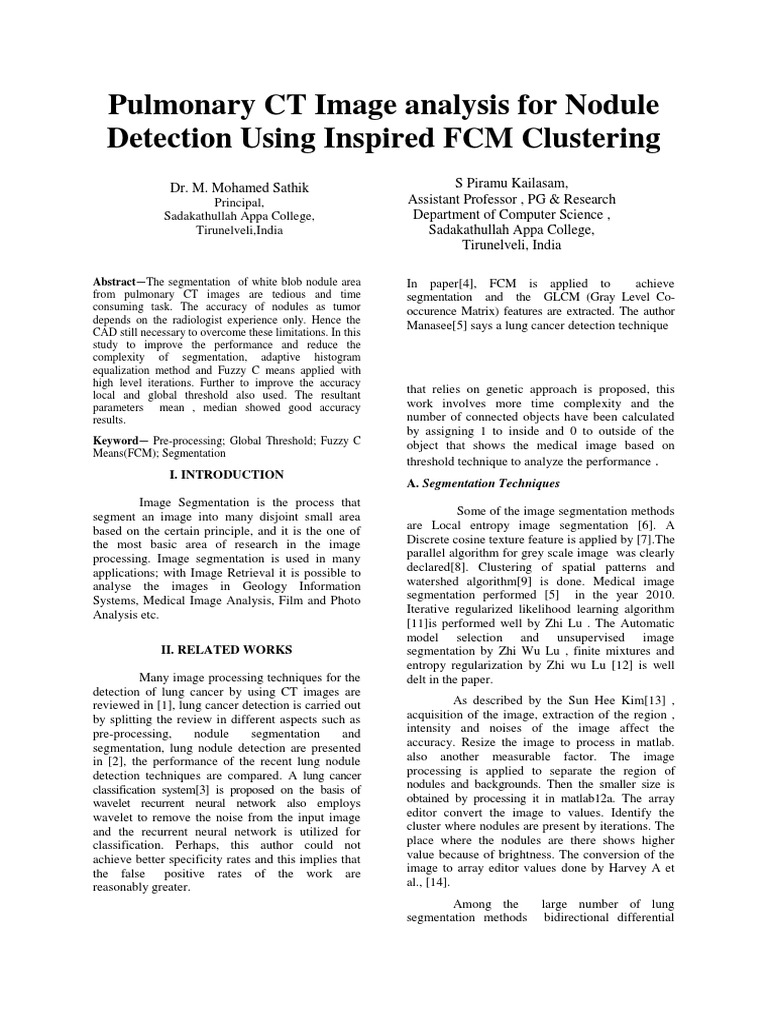 Pulmonary CT Image Analysis For Nodule Detection Using Inspired FCM Clustering | PDF | Image ...