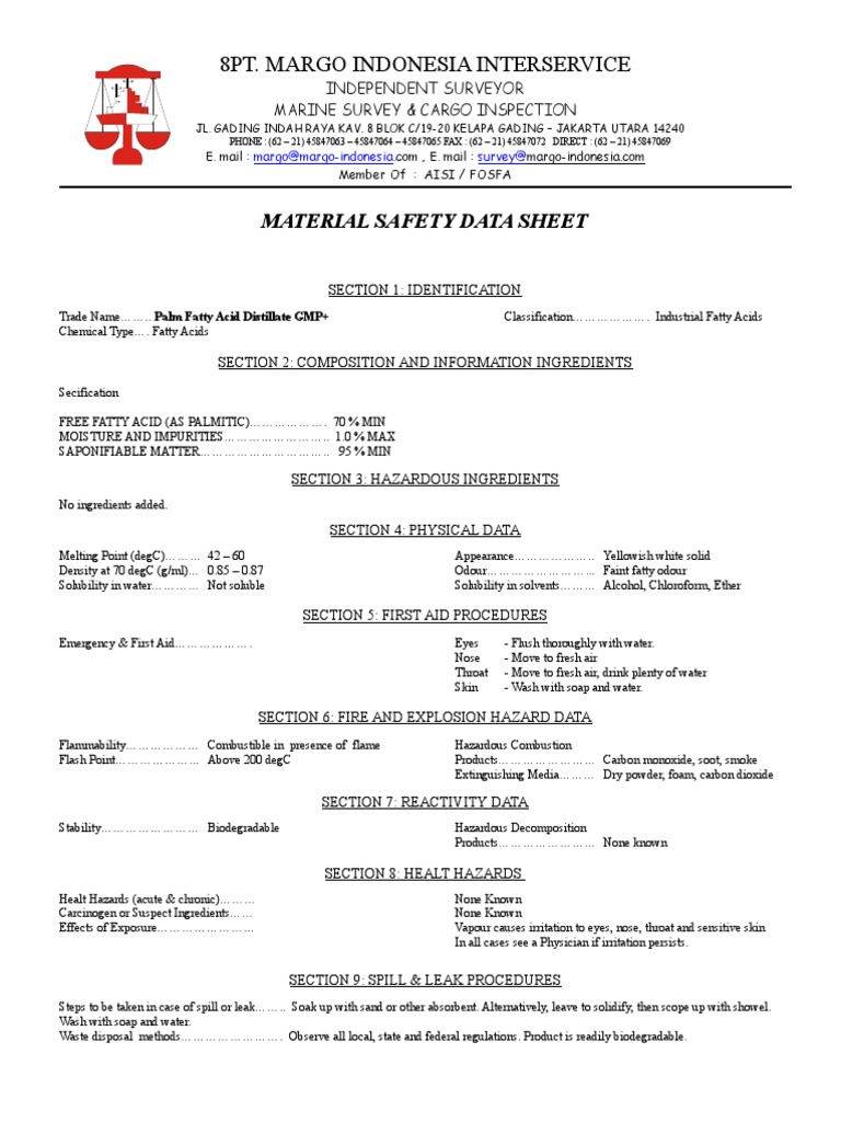 Material Safety Data Sheet for Palm Fatty Acid Distillate GMP+ ...