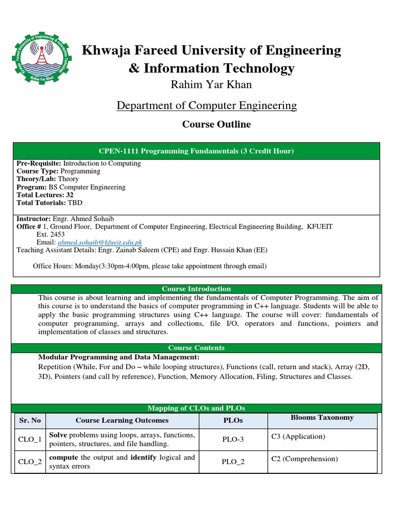 Khwaja Fareed University of Engineering & Information Technology | PDF ...