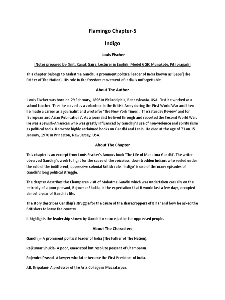 Flamingo Chapter 5 Indigo: Louis Fischer | PDF | Mahatma Gandhi