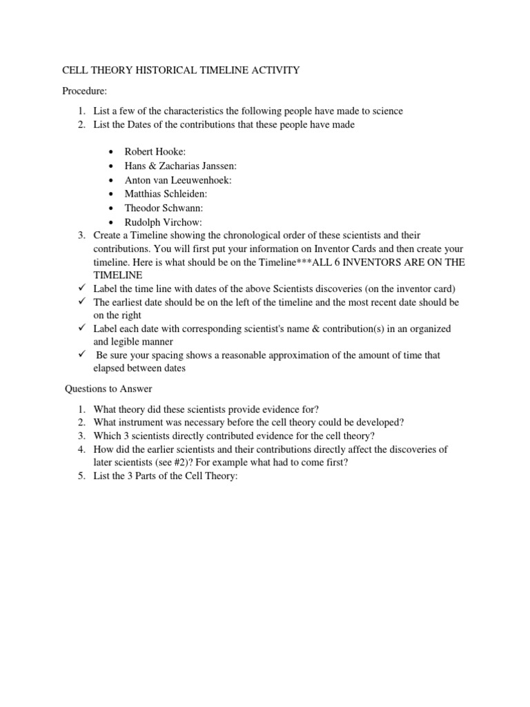 Timeline of The Cell Theory | PDF | Cell Biology | Biology