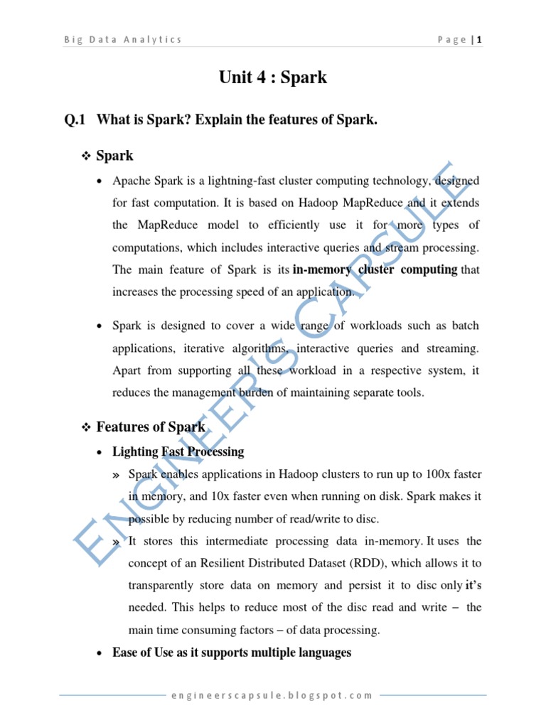 Unit - 4 Spark | PDF | Apache Spark | Apache Hadoop Unit - 4 Spark | PDF | Apache Spark | Apache Hadoop