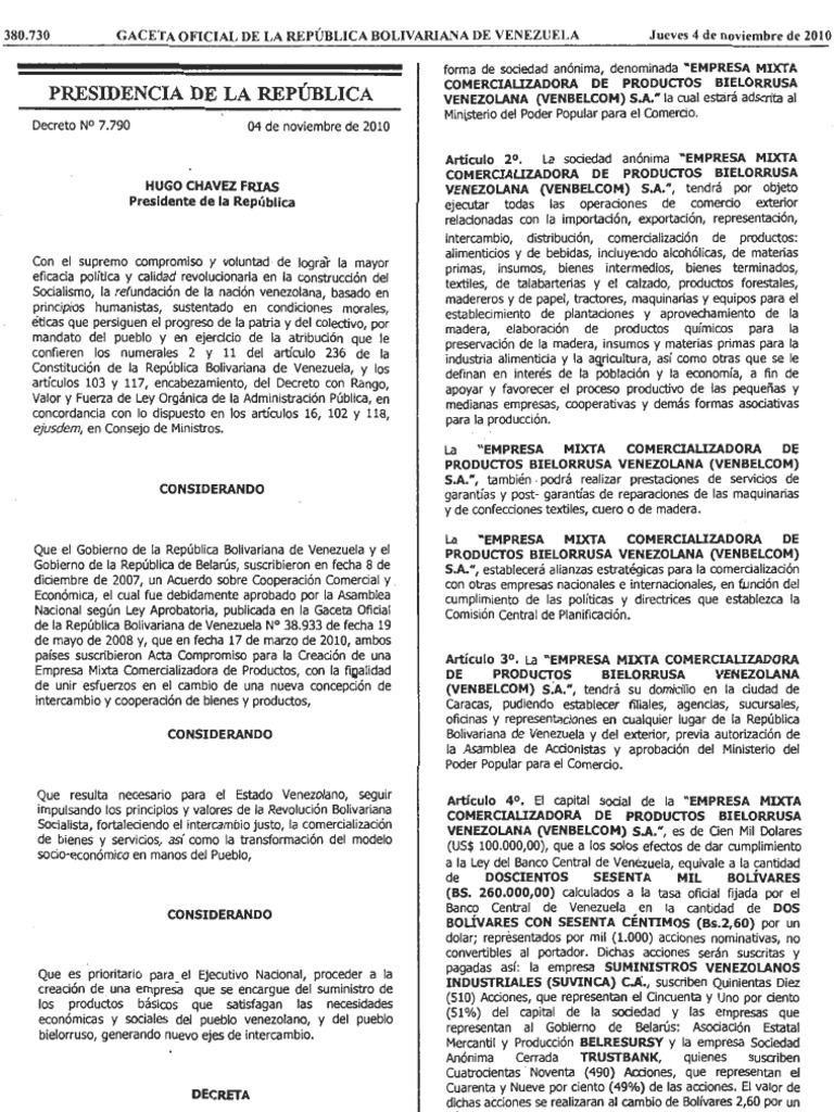 SUVINCA) C.A.proceda A Creación de Empresa Del Estado Denominada ...
