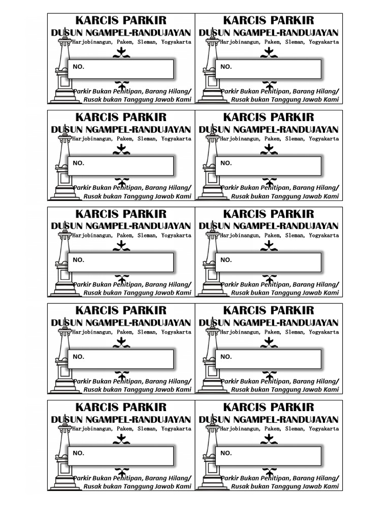 Contoh KARCIS PARKIR Ngampel | PDF