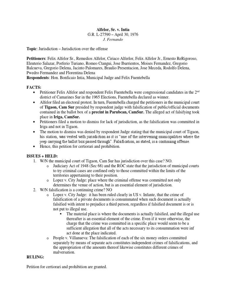 Alfelor SR., V. Intia | PDF | Falsifiability | Crime & Violence